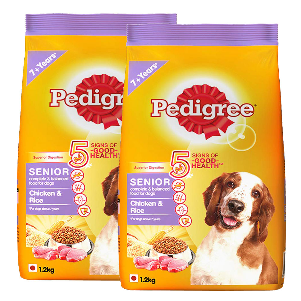 Pedigree Senior (7+ Years) Dry Dog Food, Chicken and Rice, 1.2kg Pack ...