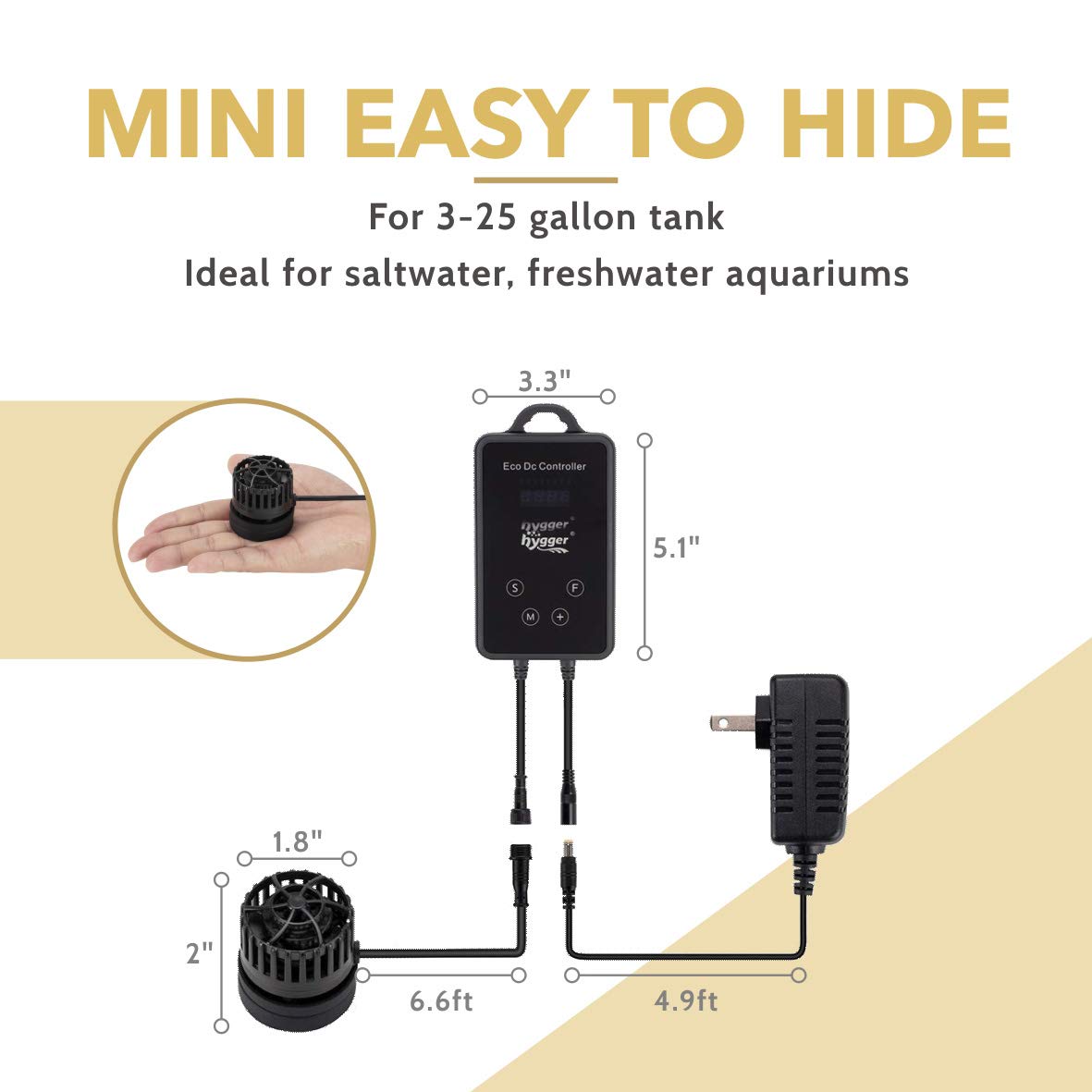 hygger Mini Wave Maker Magnetic DC Powerhead with LED Display ...